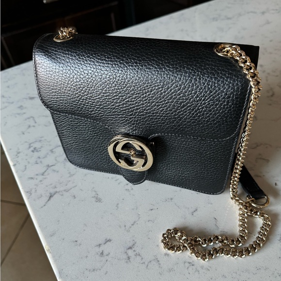 Gucci | Bags | Authentic Gucci Black Leather Crossbody Handbag With ...